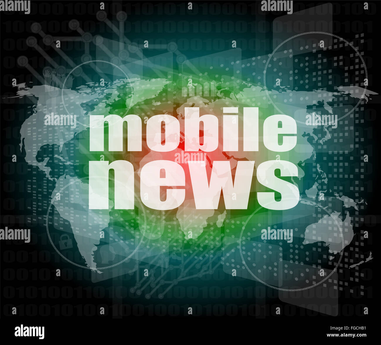 News and press concept: words mobile news on digital screen Stock Photo ...