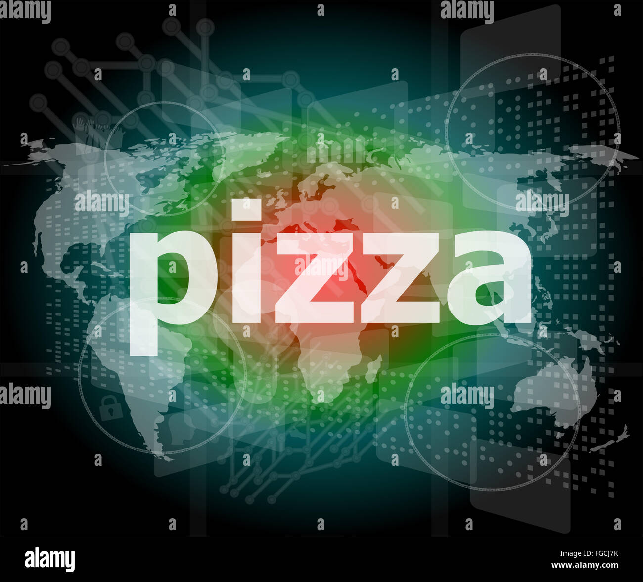 pizza, hi-tech background, digital business touch screen Stock Photo ...