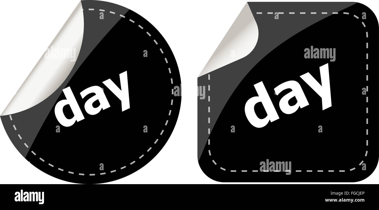 day word on black stickers web button set, label, icon Stock Photo - Alamy