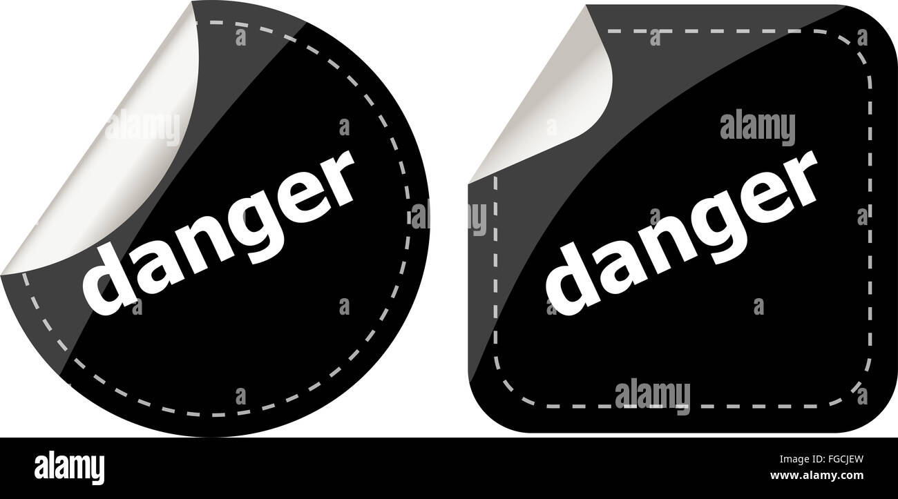 danger word on black stickers web button set, label, icon Stock Photo ...