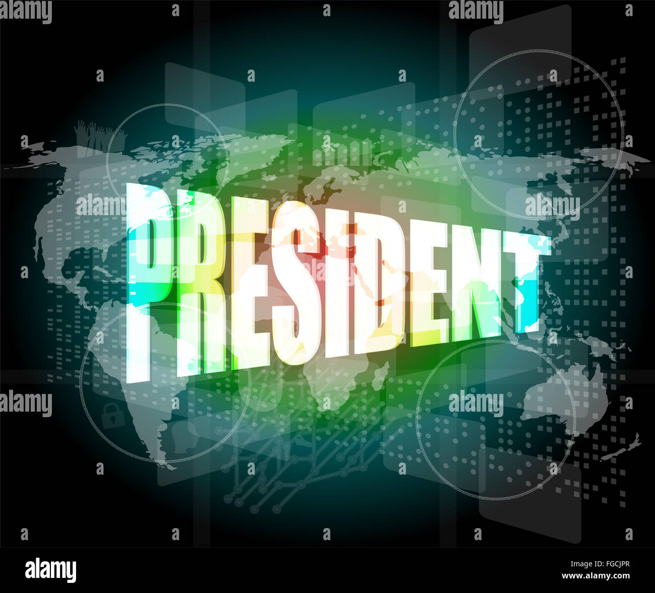 president words on digital screen with world map Stock Photo - Alamy