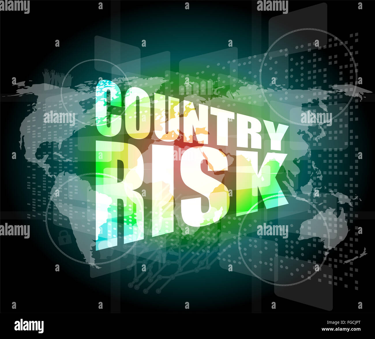 country risk words on digital screen with world map Stock Photo - Alamy