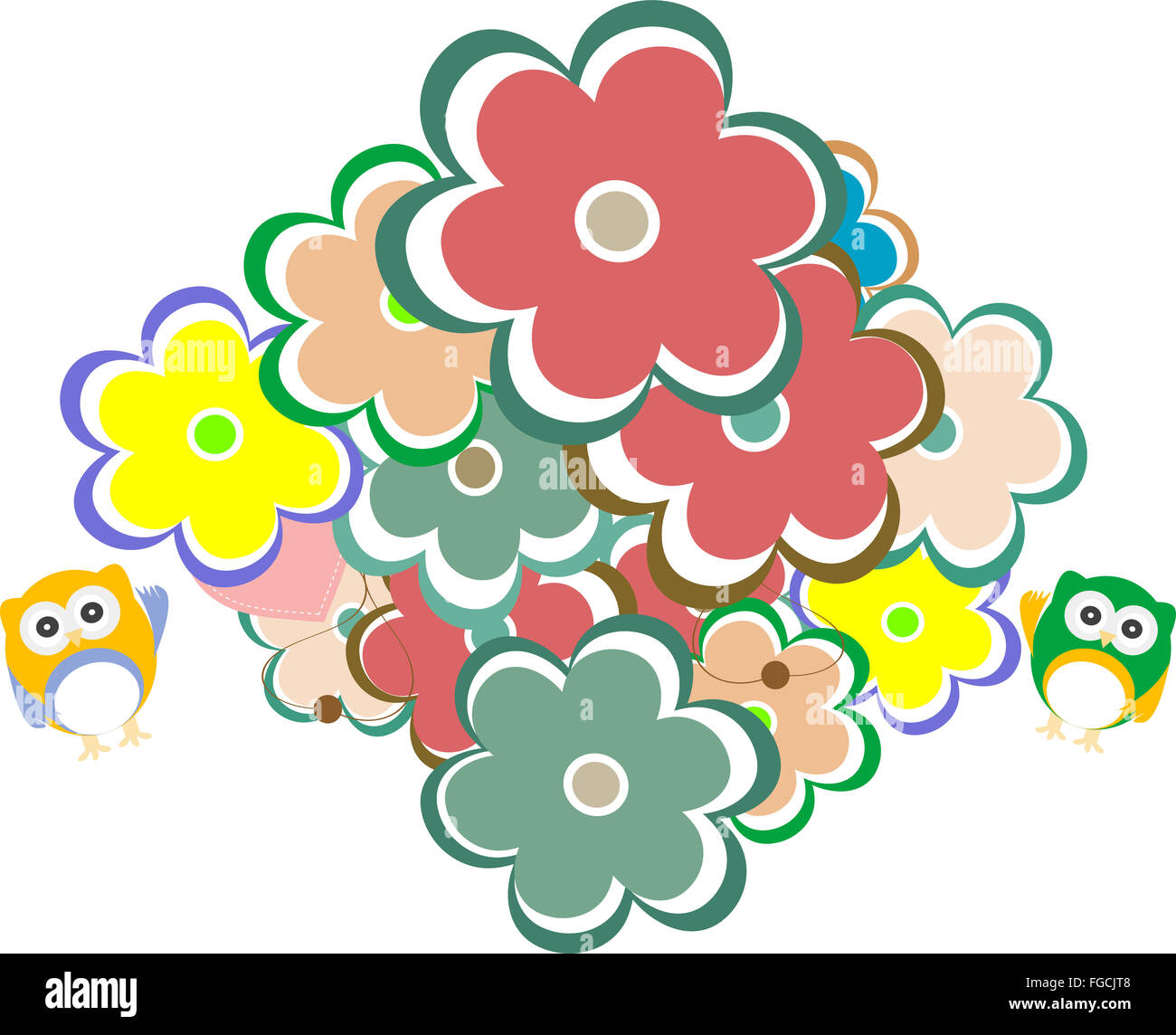 owls, birds and flowers Stock Photo - Alamy