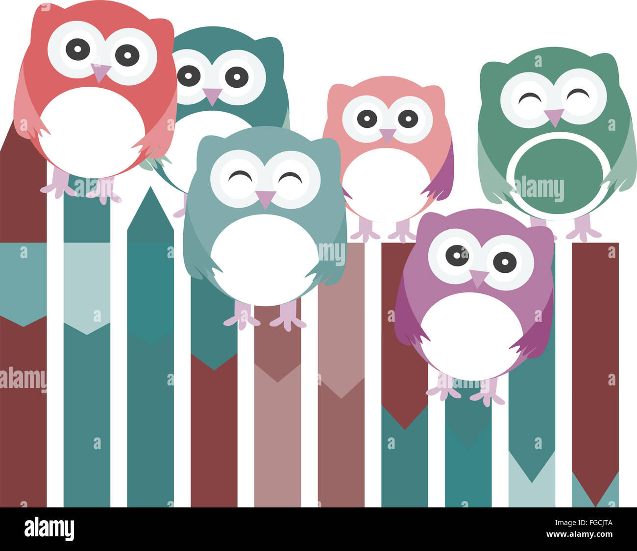 set of owls with different expressions Stock Photo - Alamy
