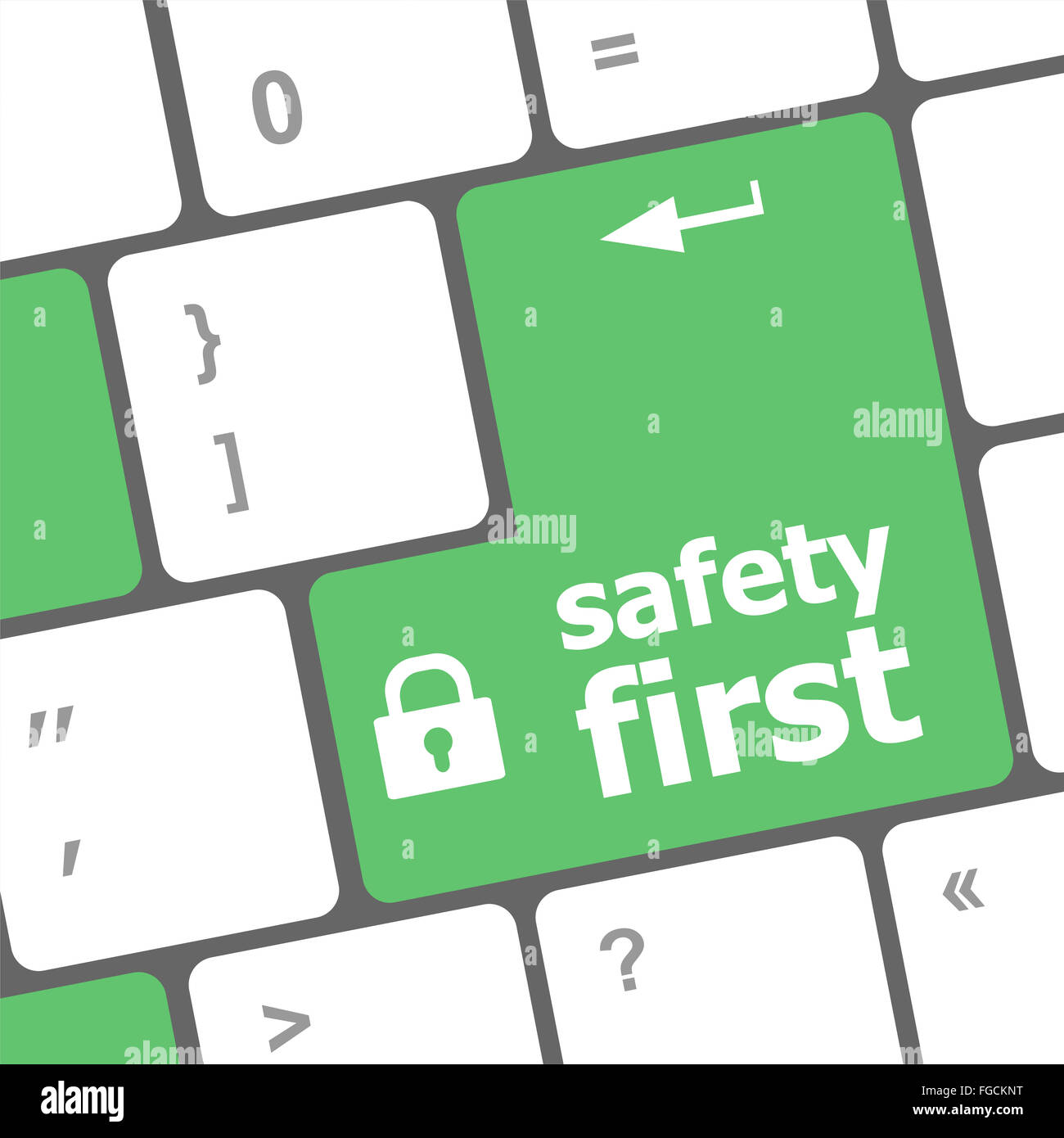 safety first, close up view on conceptual keyboard, Security key Stock ...