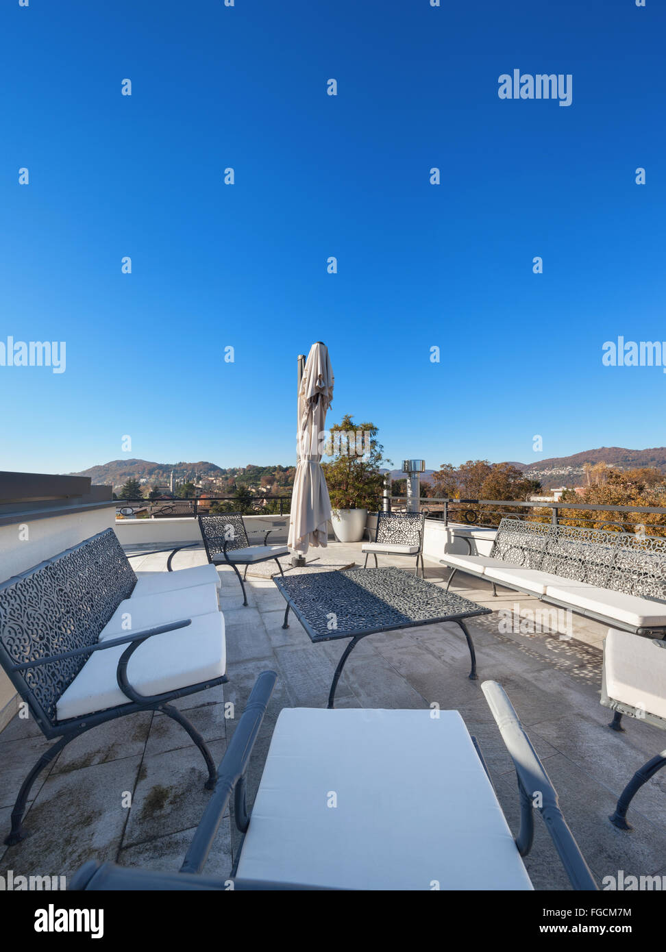 beautiful terrace with garden furniture, outside Stock Photo - Alamy