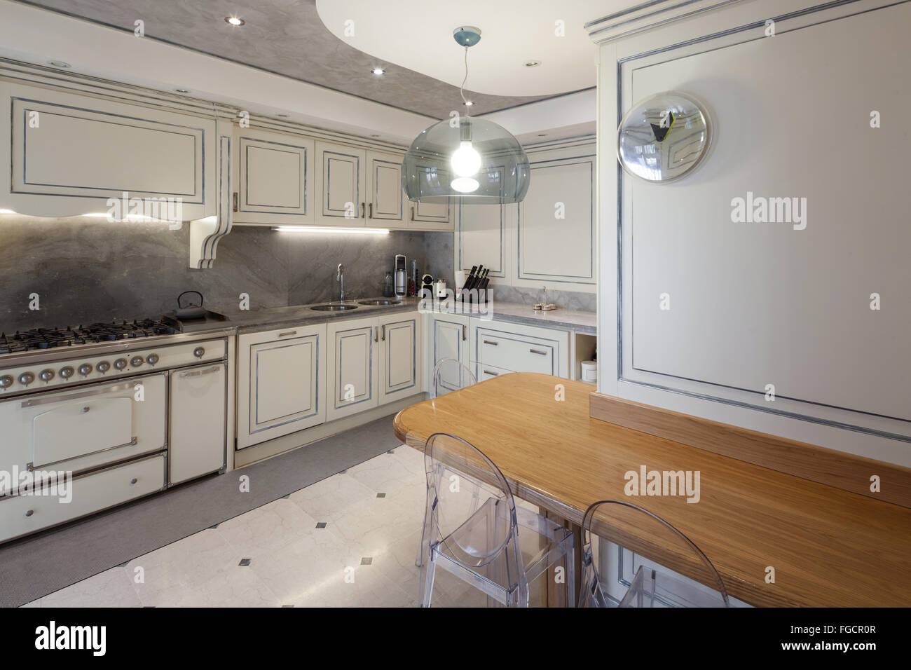 Architecture; domestic kitchen bright in classic style Stock Photo - Alamy