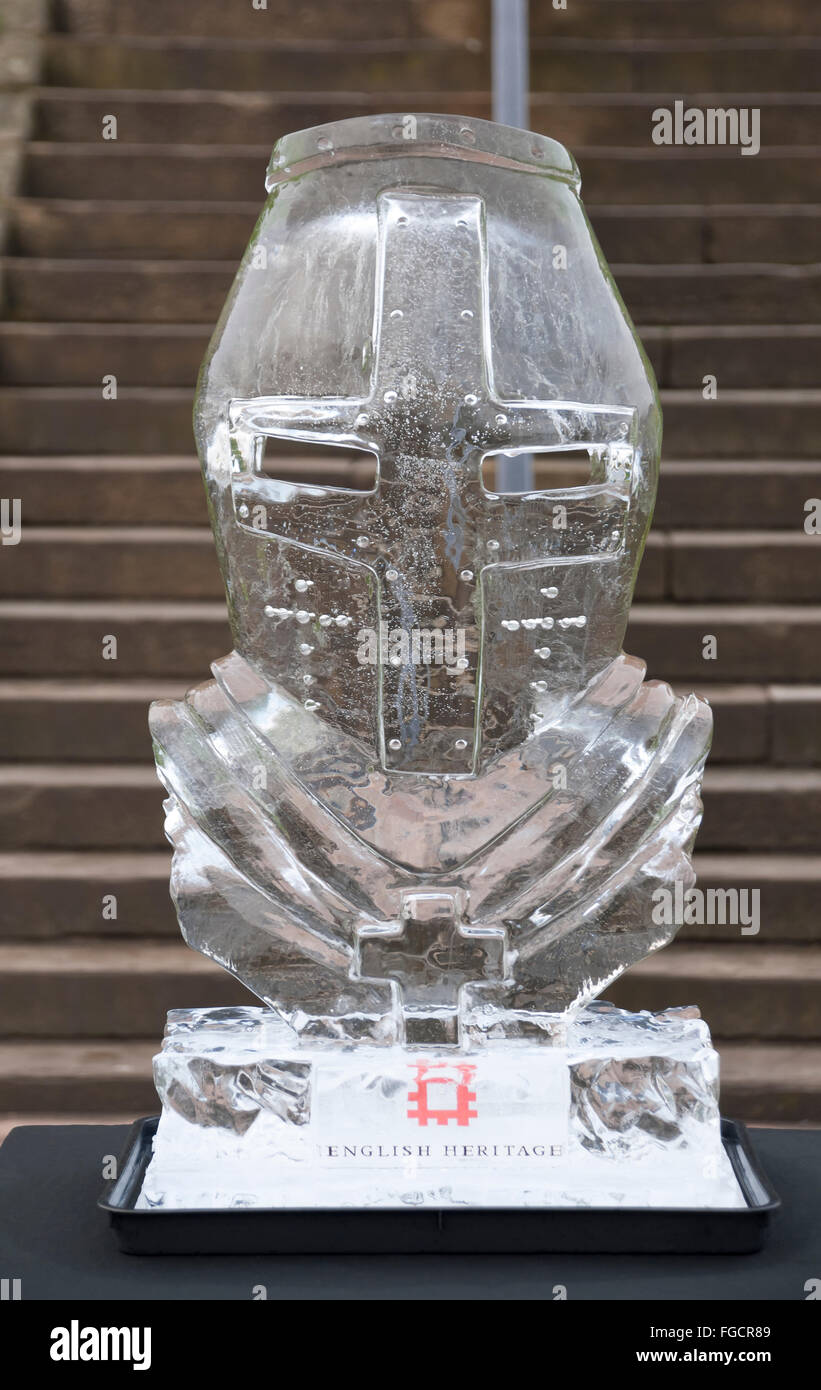 Ice sculpture of knights helmet on the Ice Trail York North Yorkshire ...