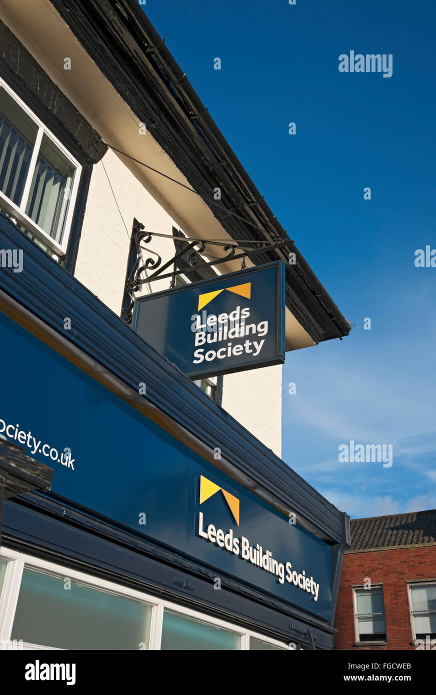Close up of Leeds Building Society sign signage exterior Ripon North ...