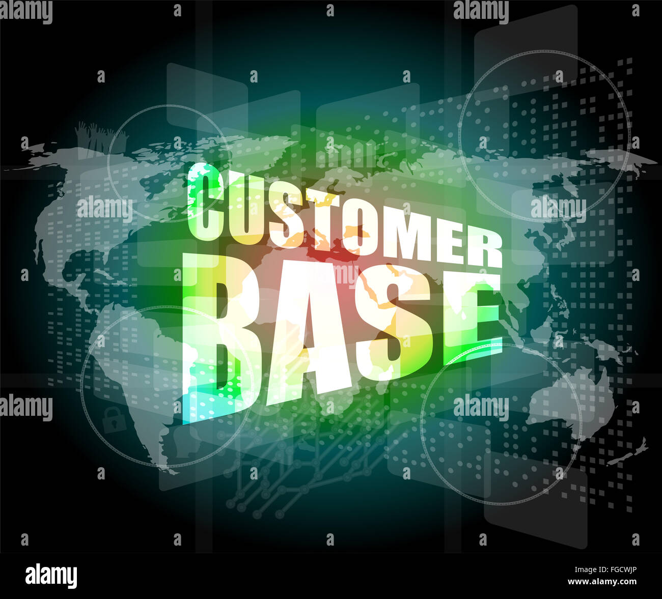 customer base words on digital screen with world map Stock Photo - Alamy