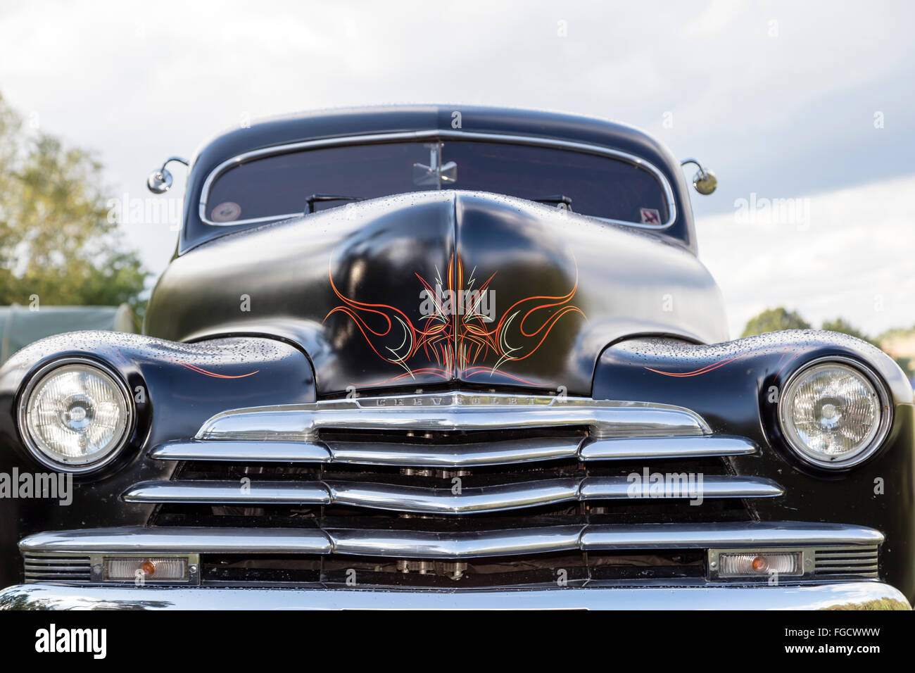 American vintage car, close-up of Chevrolet front detail Stock Photo ...