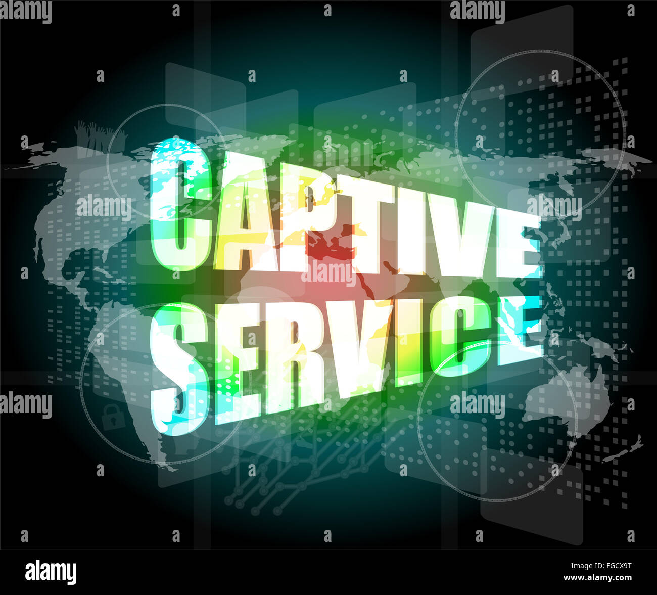 captive service words on digital touch screen and world map Stock Photo ...