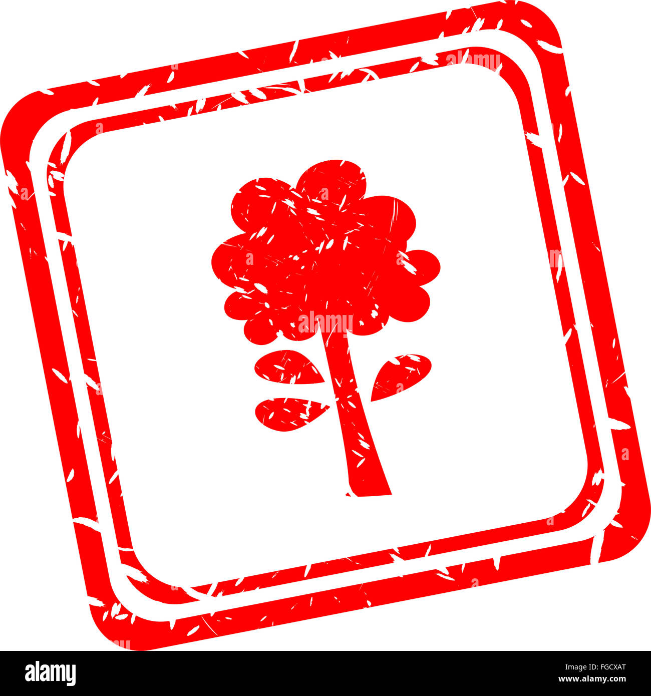 Tree symbol on grunge red stamp isolated on white Stock Photo - Alamy