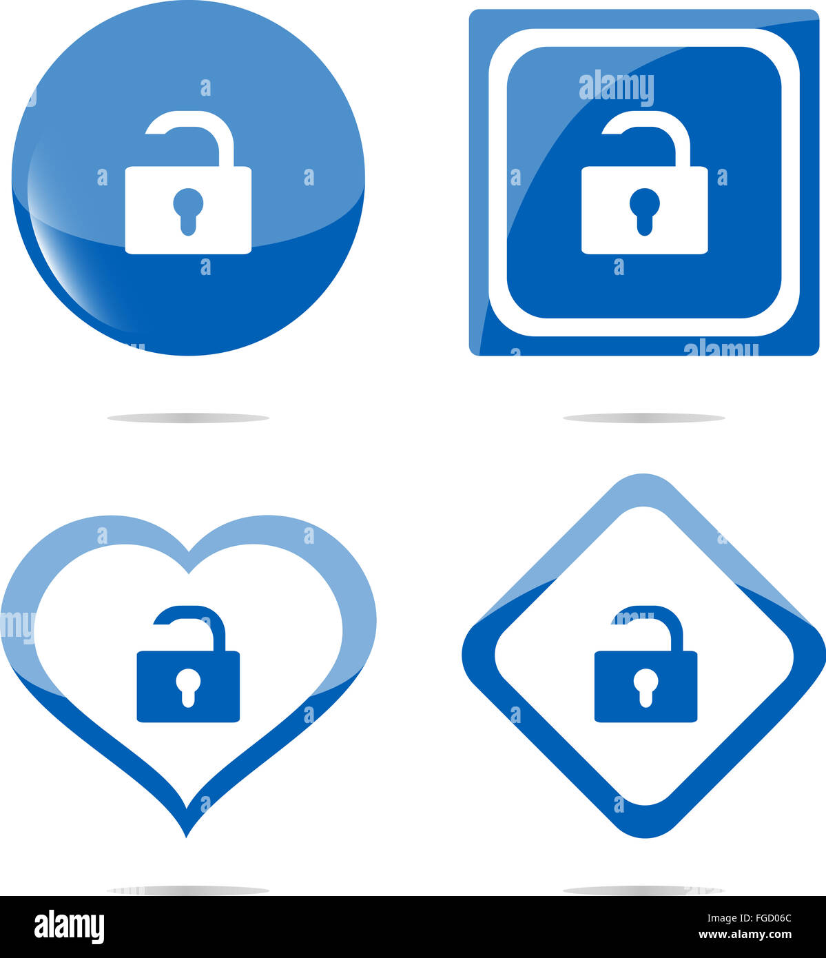 stickers set with open lock, security concept Stock Photo - Alamy