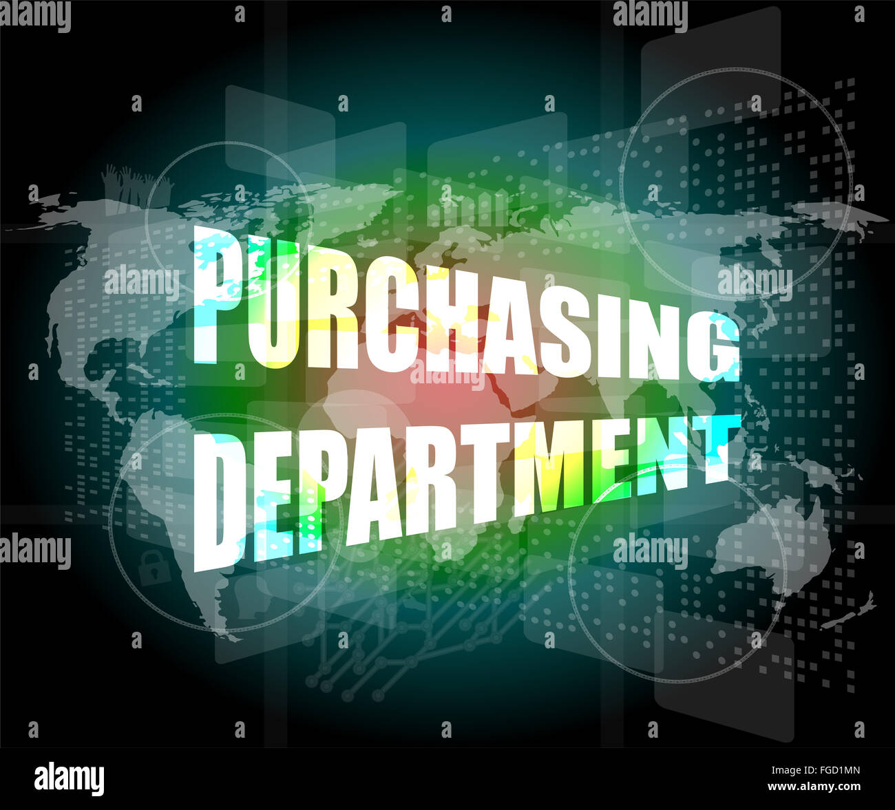 purchasing department words on digital screen with world map Stock ...