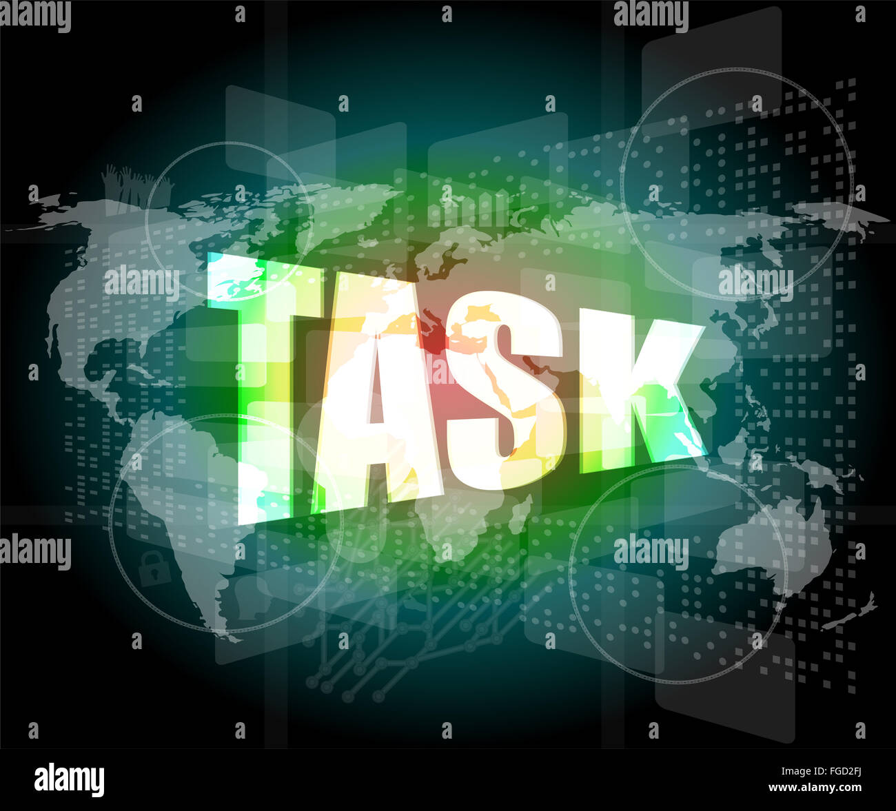 task word on digital screen background with world map Stock Photo - Alamy