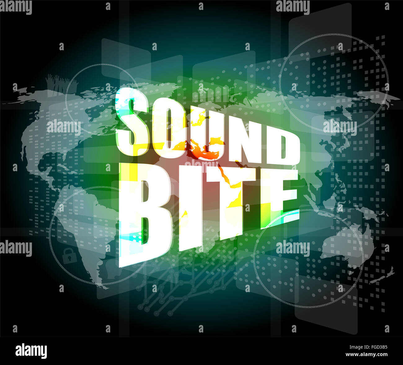 sound bite words on digital screen background with world map Stock ...