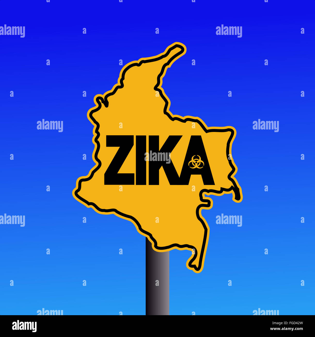 Zika virus warning Colombia map sign on blue illustration Stock Photo ...