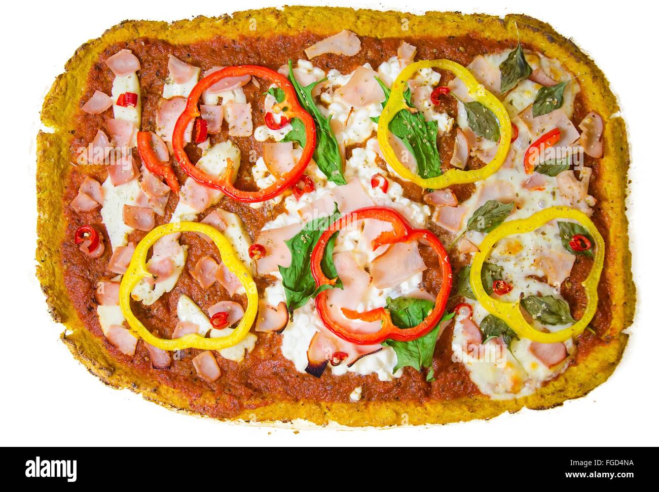 Top view of rectangular 3 in 1 oven baked cauliflower pizza crust ...