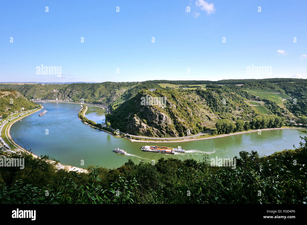The loop of the river Rhine around the rock of Lorelei, Lorelei view ...