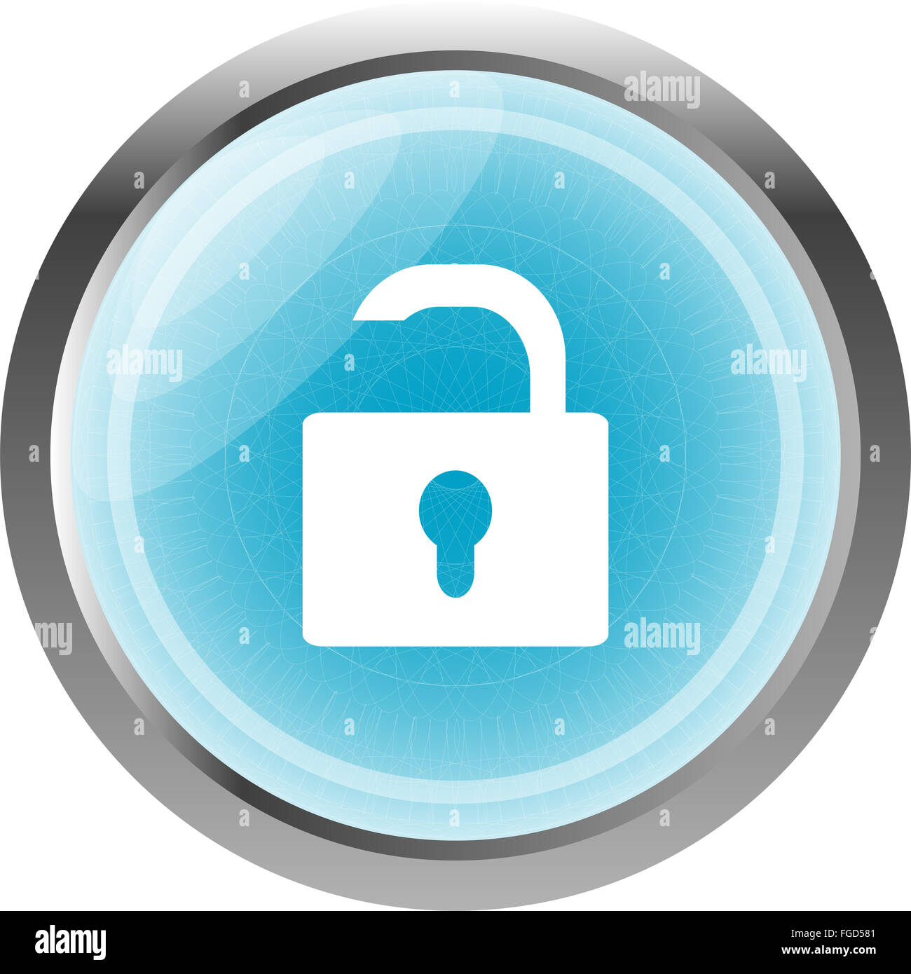 open lock glossy button isolated over white background Stock Photo - Alamy