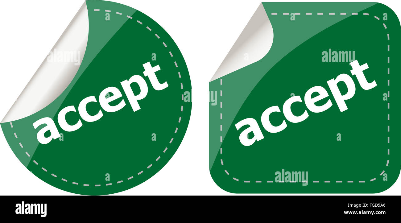 black accept stickers set on white, icon button Stock Photo - Alamy