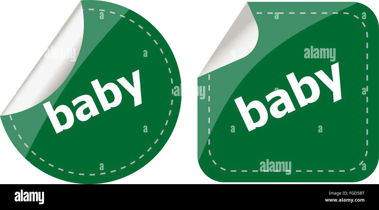 baby word on stickers button set, label Stock Photo - Alamy