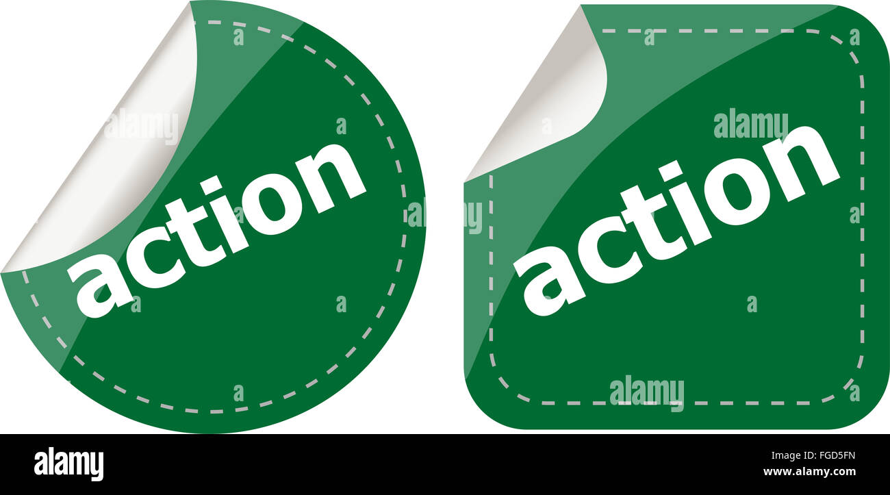 action stickers set, icon button isolated on white Stock Photo - Alamy