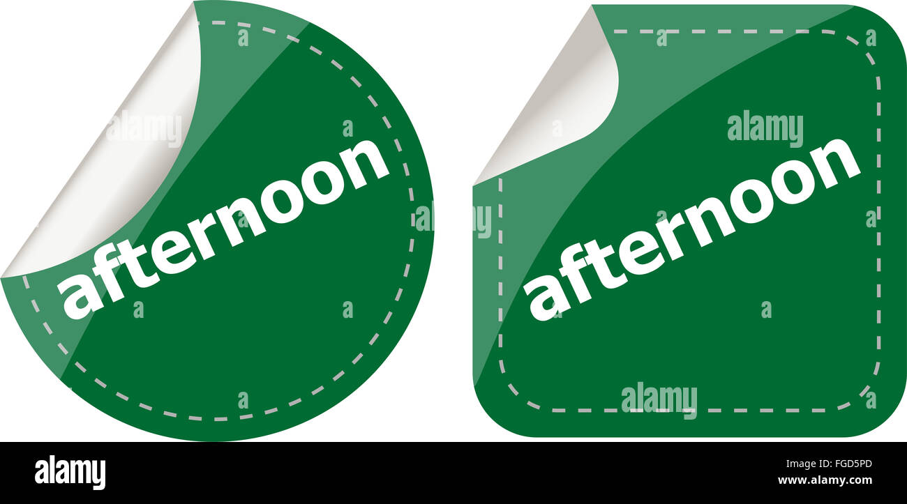 afternoon word stickers set, icon button, business concept Stock Photo ...