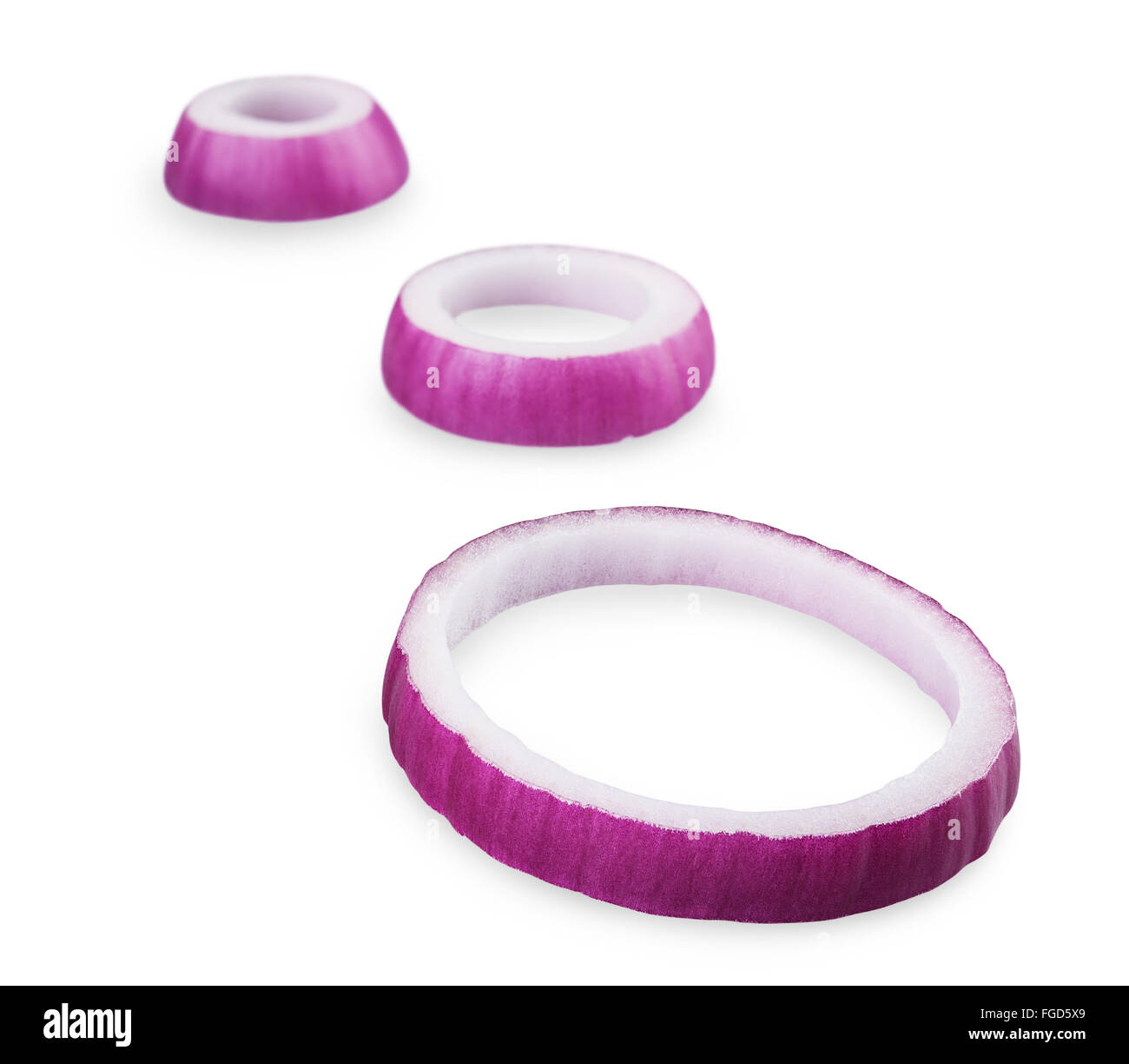 sliced red onion rings isolated on white background Stock Photo - Alamy