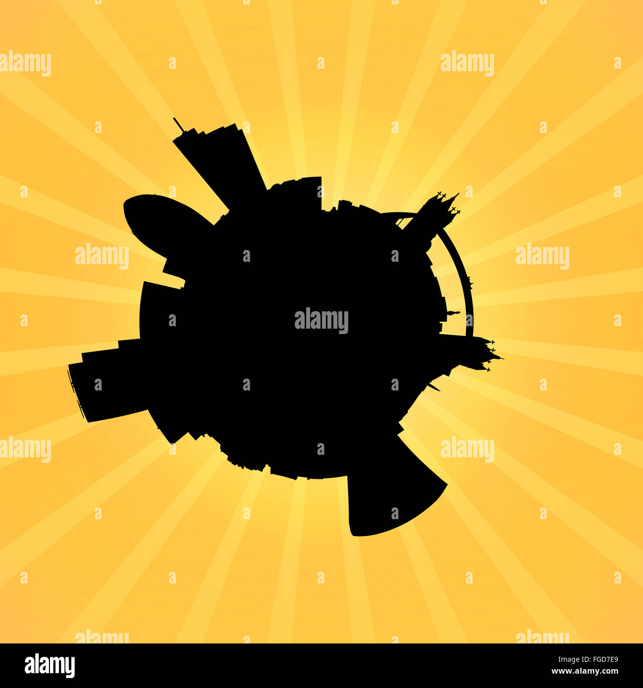 Circular London skyline on sunburst illustration Stock Photo - Alamy