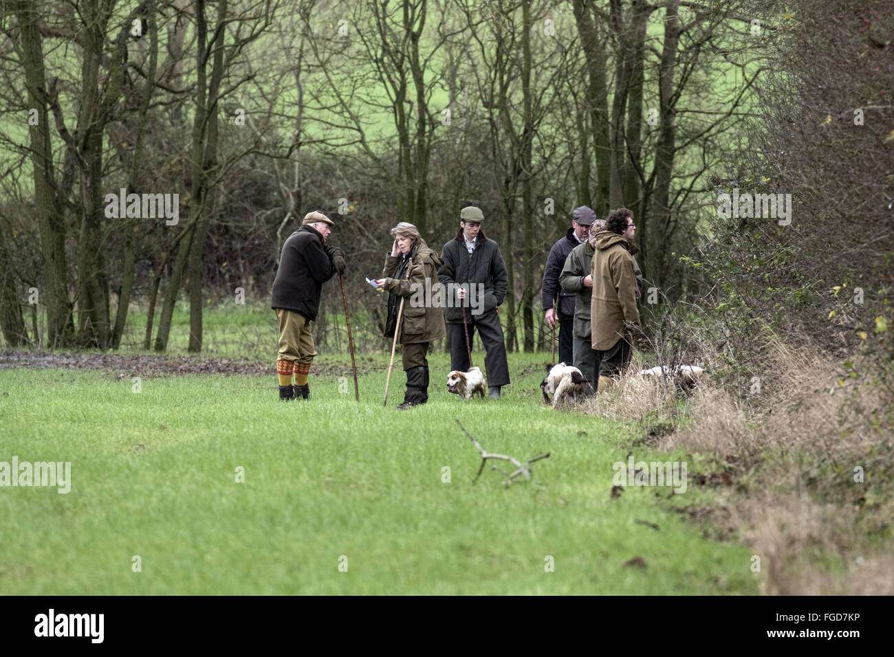 Game, pheasant, beating team receiving instructions Stock Photo - Alamy