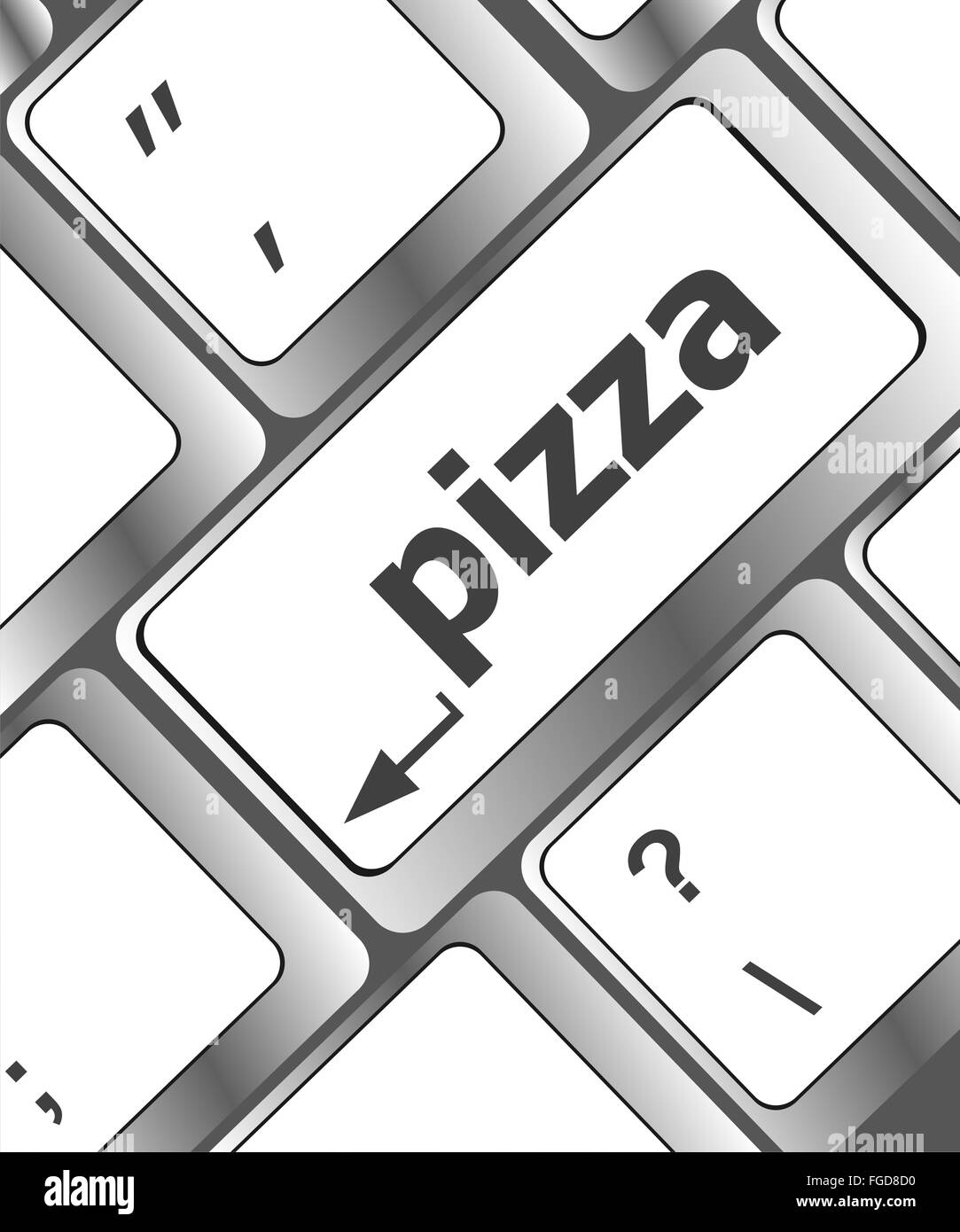 Computer keyboard with blue pizza word on enter key Stock Photo - Alamy