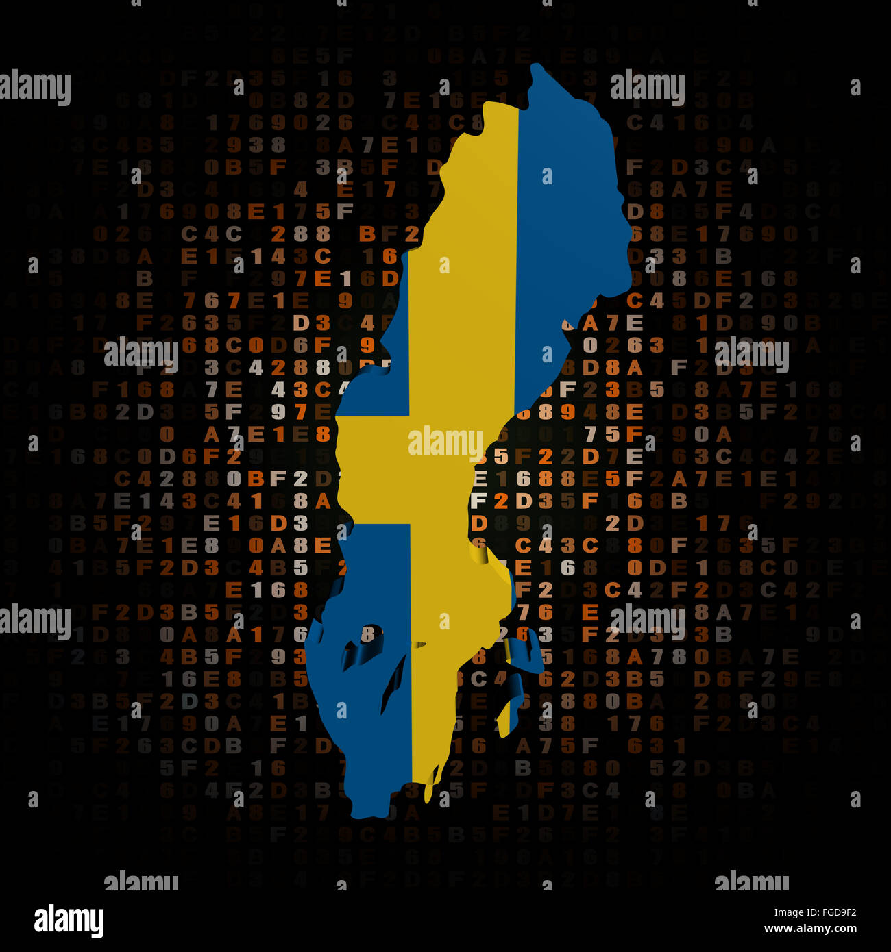 Sweden map flag on hex code illustration Stock Photo - Alamy