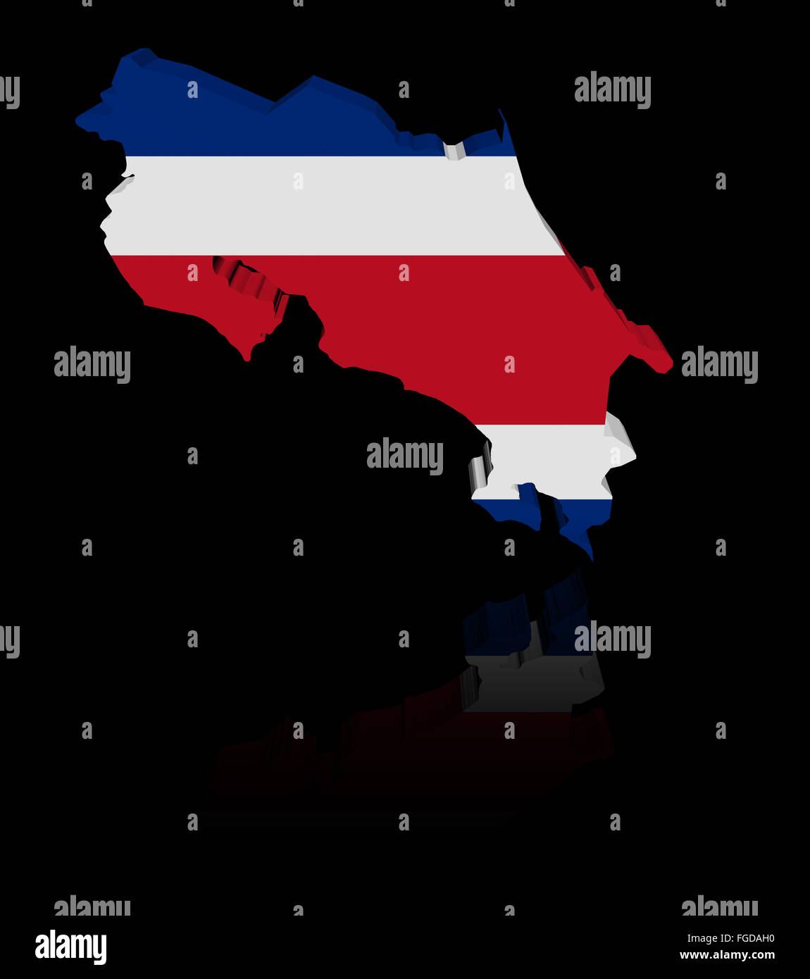 Costa Rica map flag with reflection illustration Stock Photo - Alamy