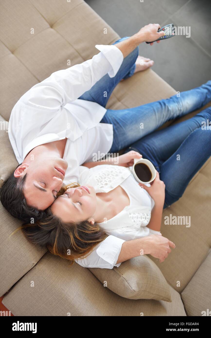 young couple relax at home Stock Photo - Alamy