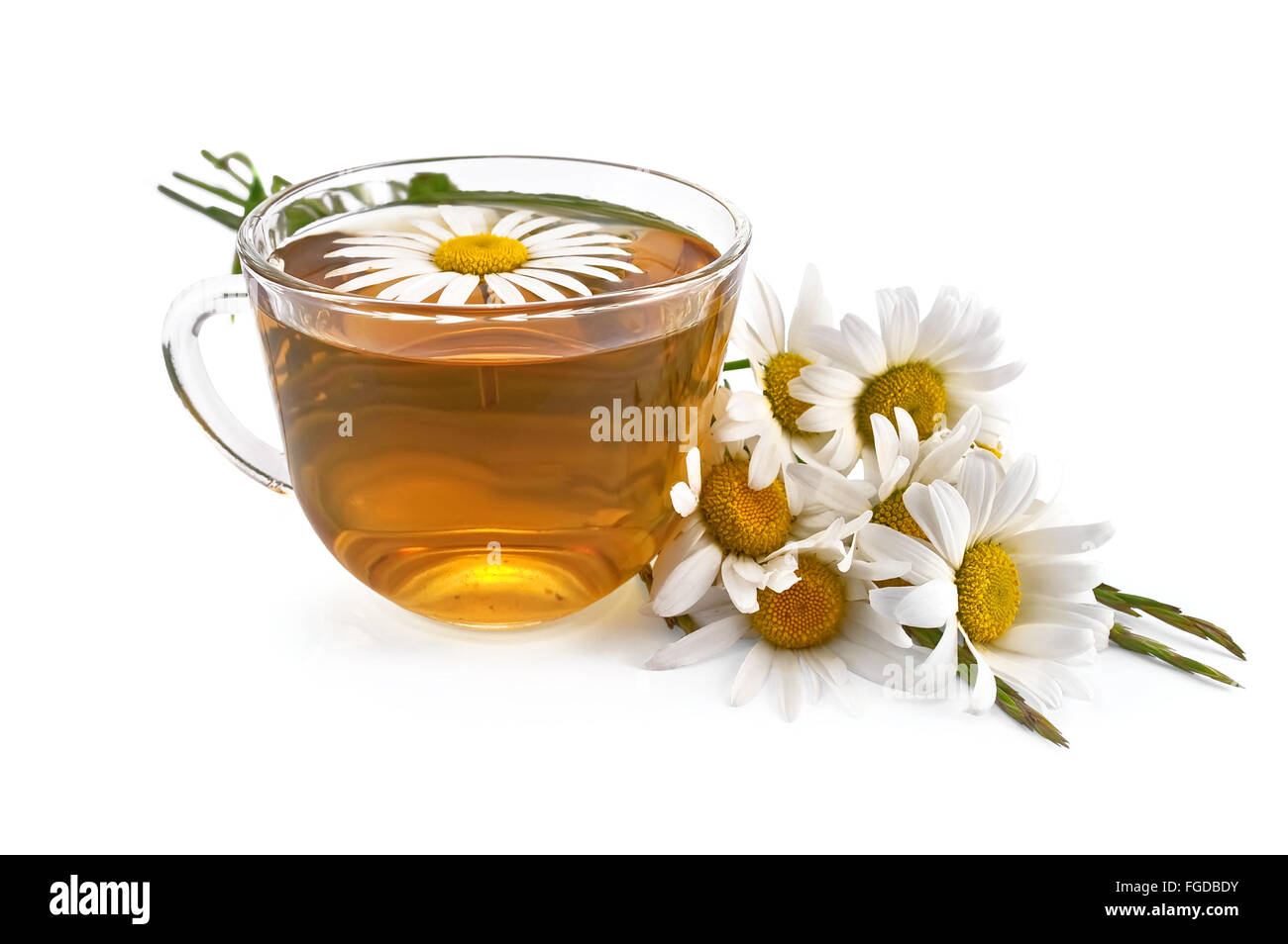 Herbal teas with a bouquet of daisies Stock Photo - Alamy