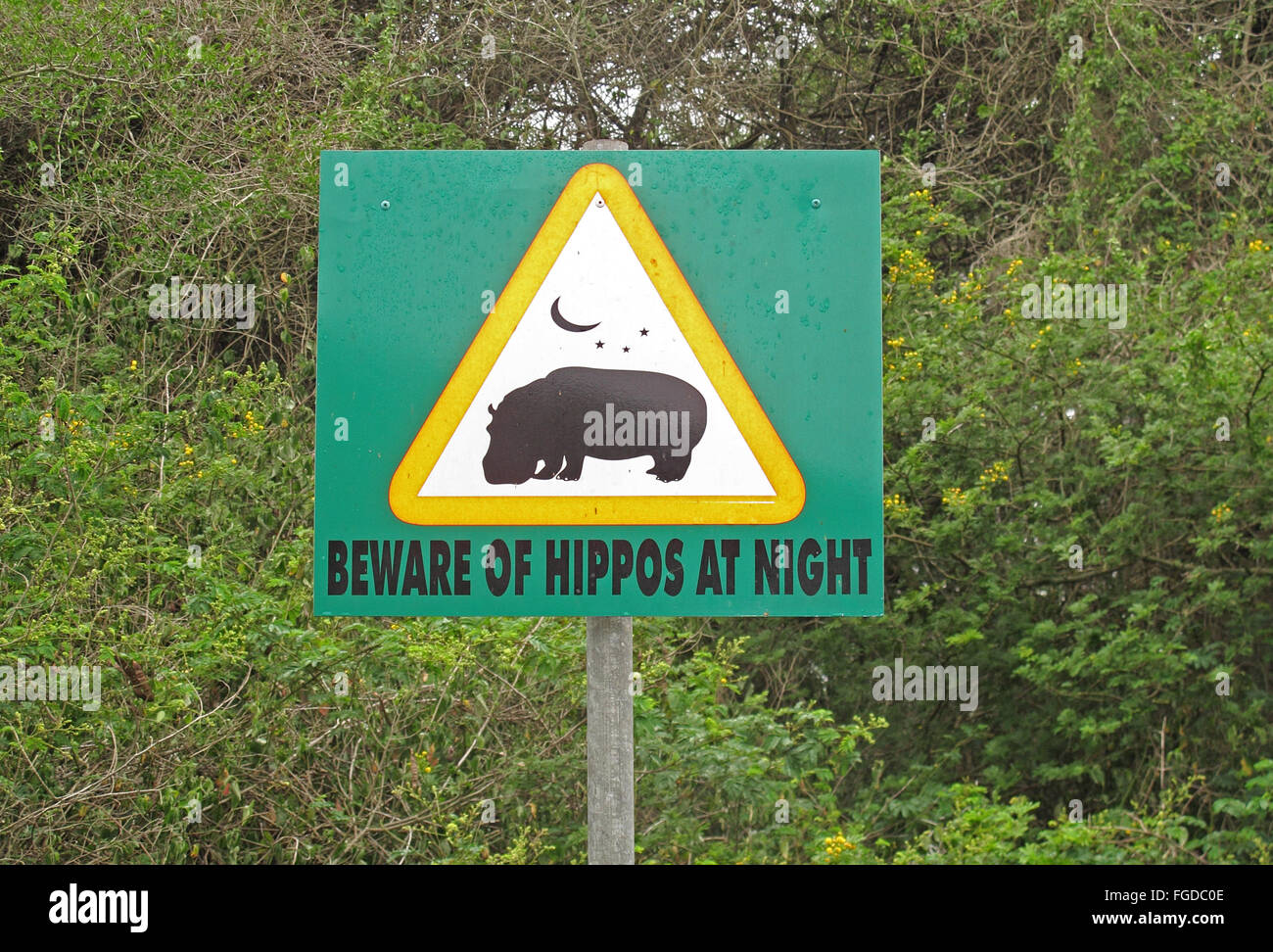 'Beware of Hippos at Night' warning sign, iSimangaliso Wetland Park ...