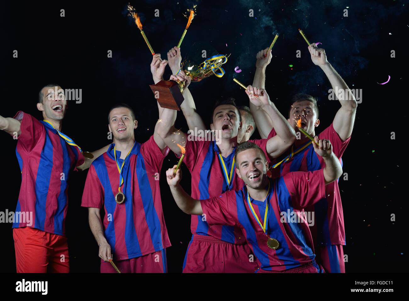 soccer players celebrating victory Stock Photo - Alamy