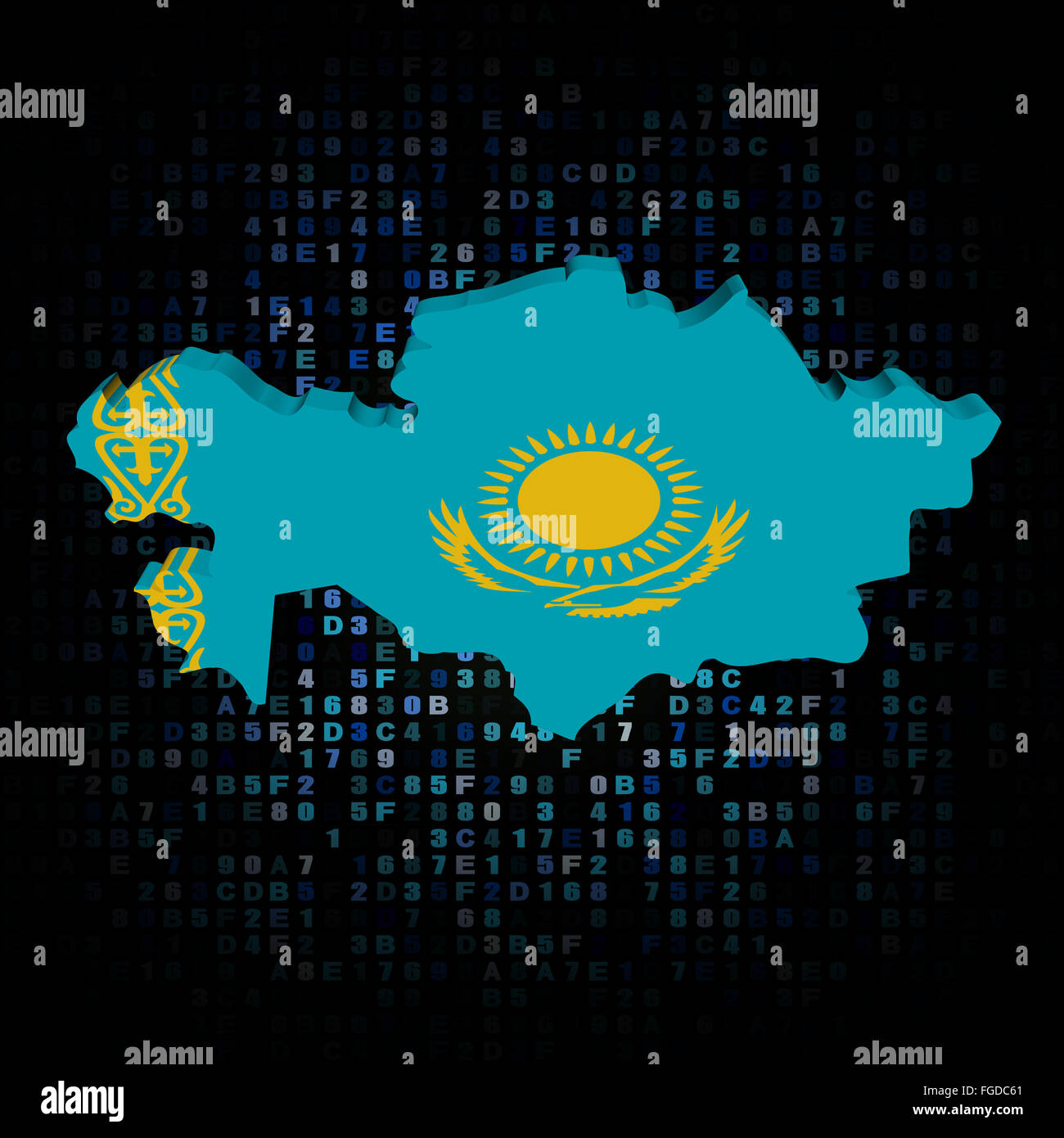 Kazakhstan map flag on hex code illustration Stock Photo - Alamy