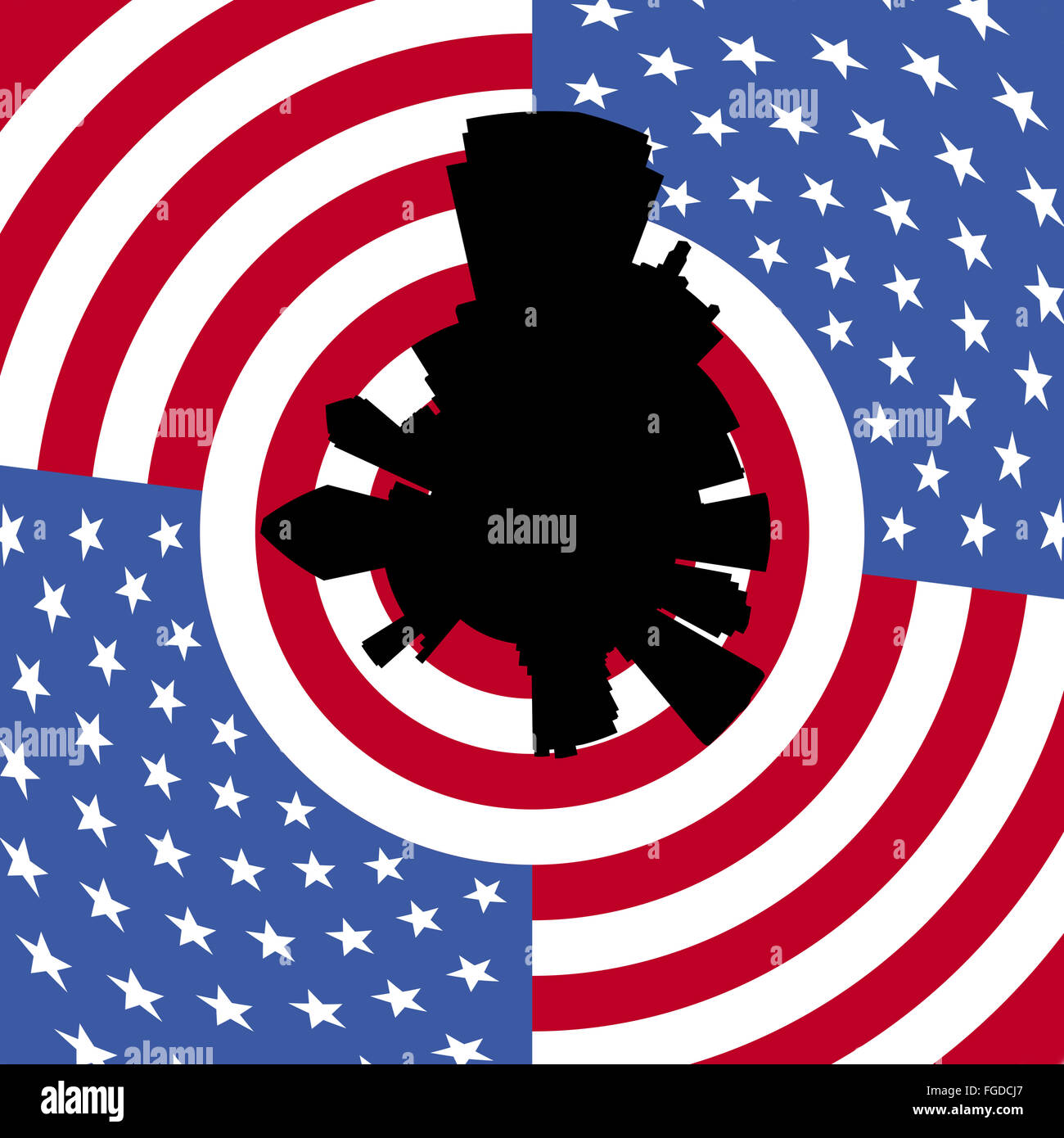 Dallas circular skyline with American flag illustration Stock Photo - Alamy