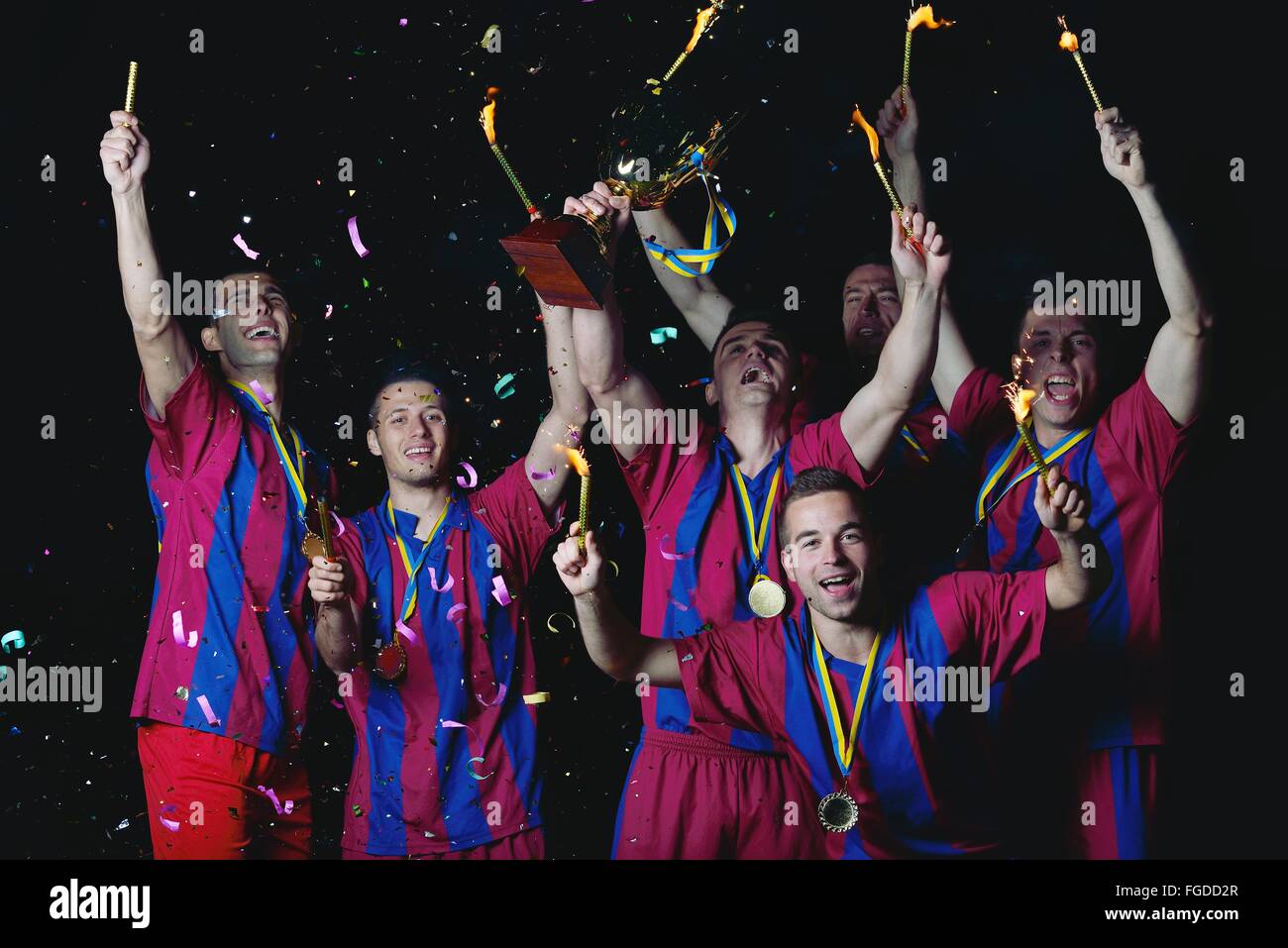 soccer players celebrating victory Stock Photo - Alamy