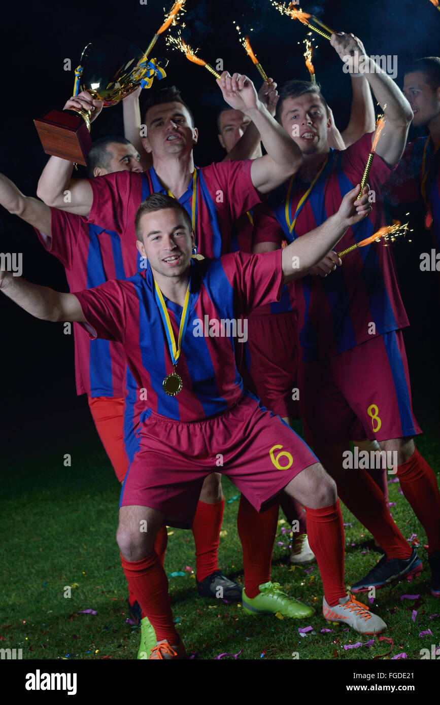 soccer players celebrating victory Stock Photo - Alamy