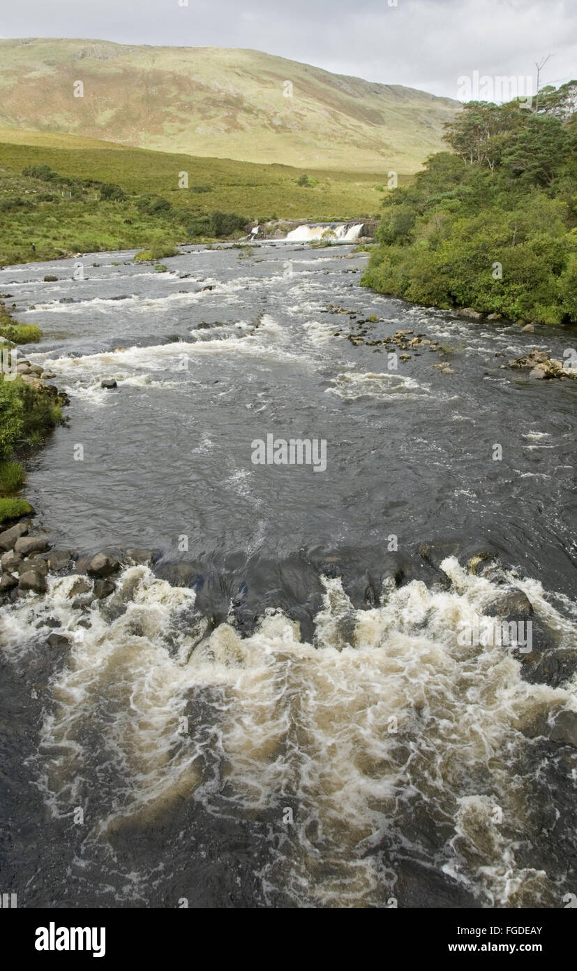 View of fast-flowing river and waterfall, Aasleagh Falls, River Erriff ...
