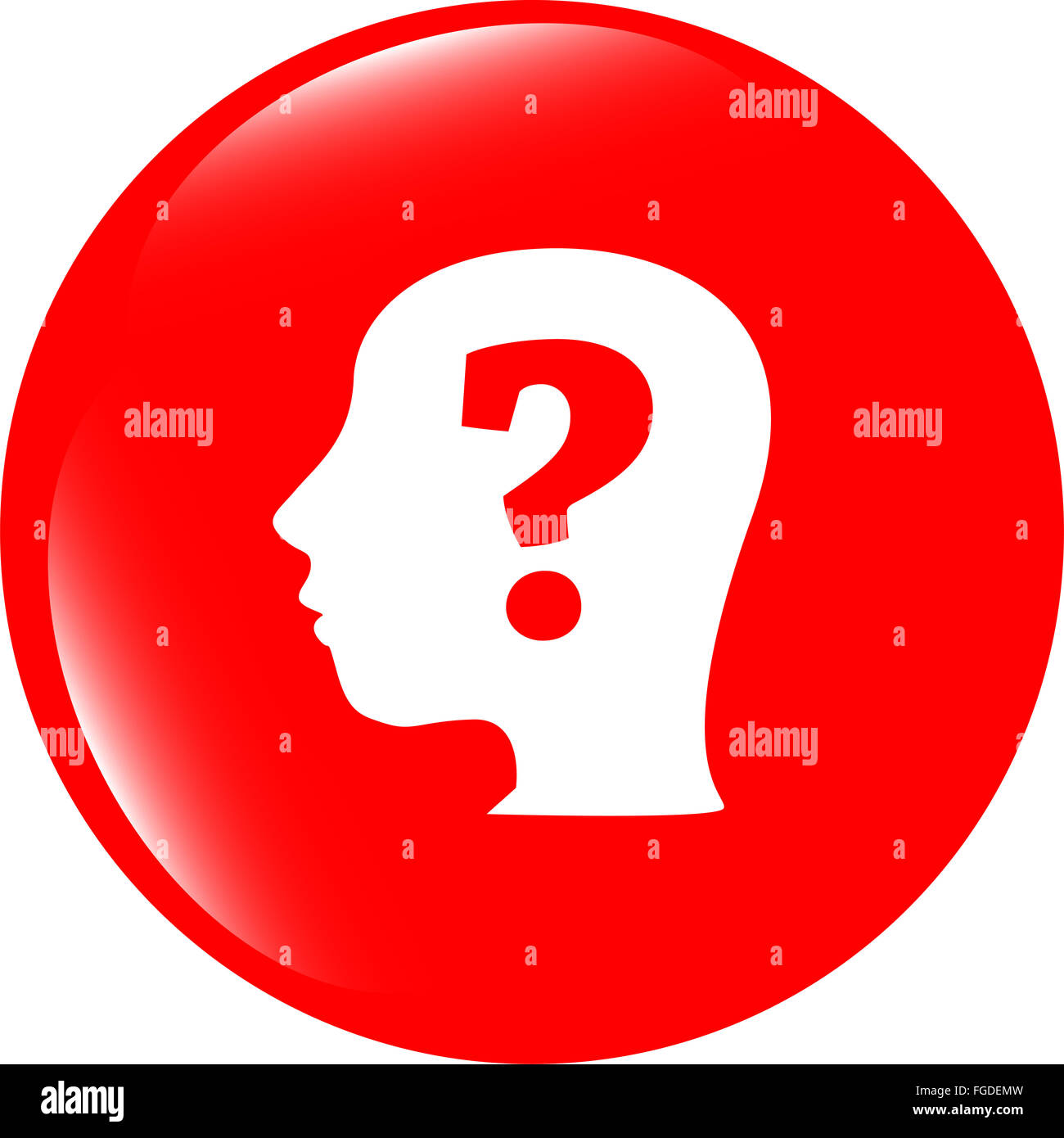 Human head with question mark symbol, web icon Stock Photo - Alamy