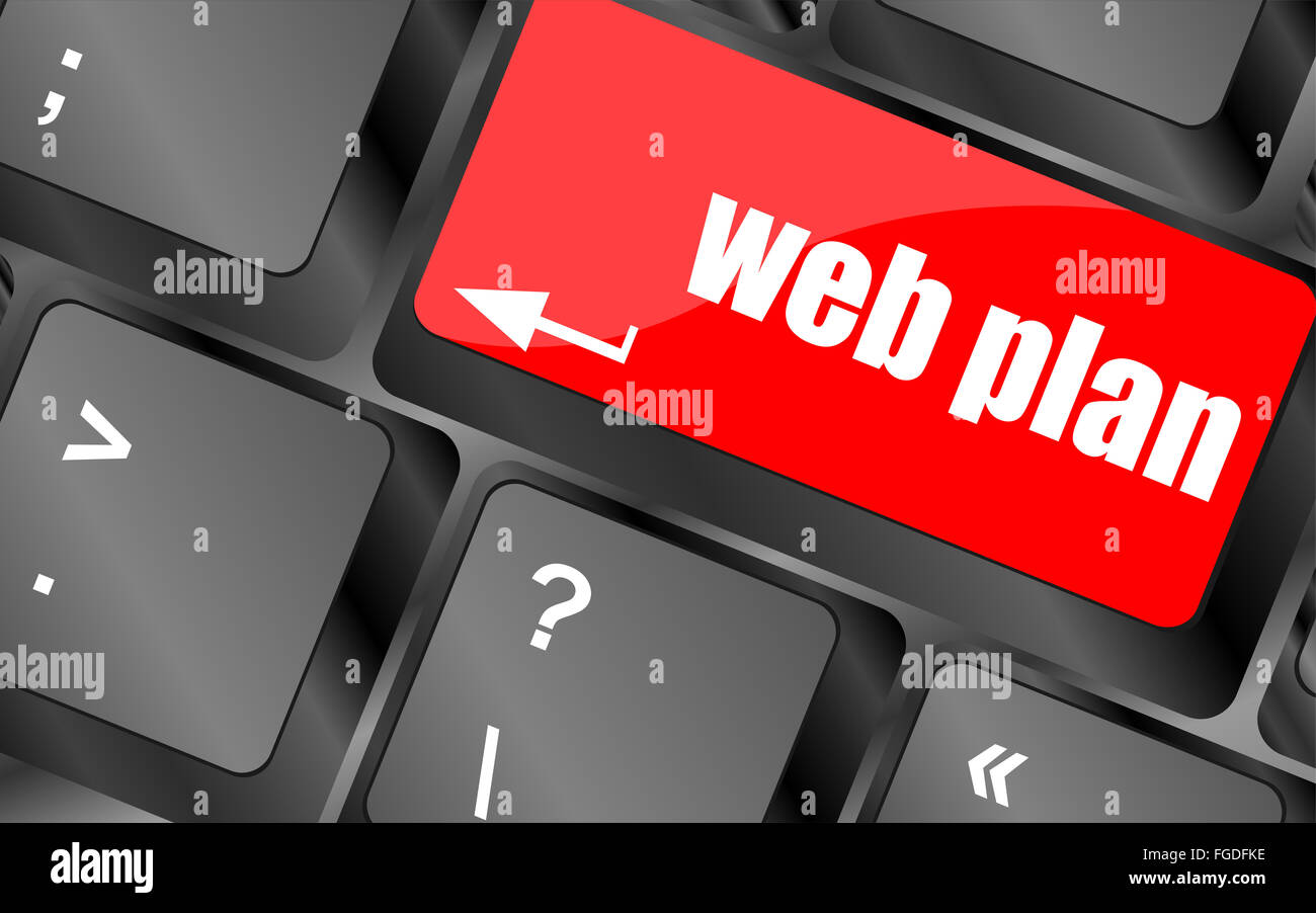 web plan concept with key on computer keyboard, business concept Stock ...