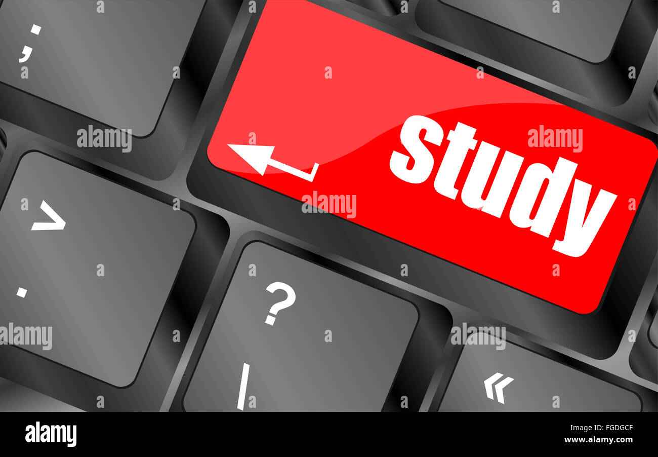 Education concept: computer keyboard with word study, selected focus on ...