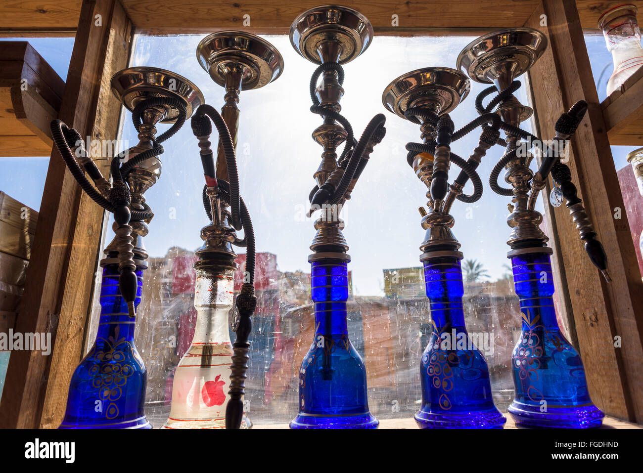 Smoking water pipes at a shop window Stock Photo - Alamy