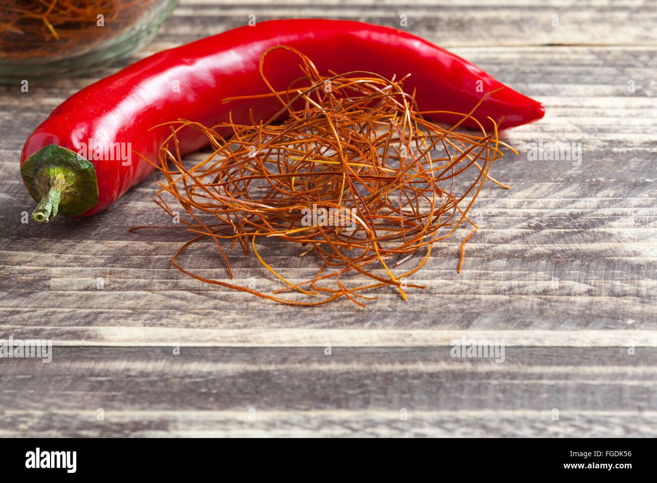 oriental asian indian spices pepper chili saffron strings curcuma on ...