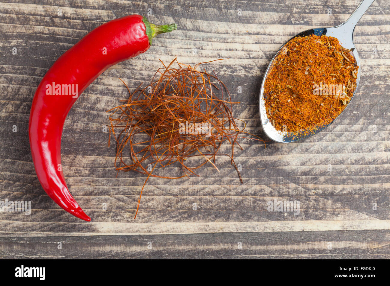 oriental asian indian spices pepper chili saffron strings curcuma on ...